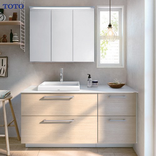 【楽天市場】【LINEクーポン配布中】洗面化粧台 エスクア ESCUA TOTO [escua09] 間口1360 木製三面鏡 ライトウッドN 受注生産品 セットプラン メーカー直送：e ...