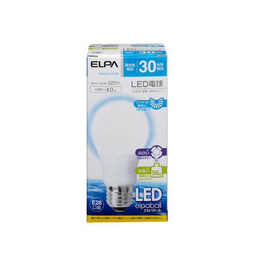 【楽天市場】ELPA エルパLED電球A形広配光（325lm）【LDA4D-G-G588】 E26口金 100V 50/60Hz共用光色：昼光色相当：e-LIGHT SHOP／いい～ライトのお店