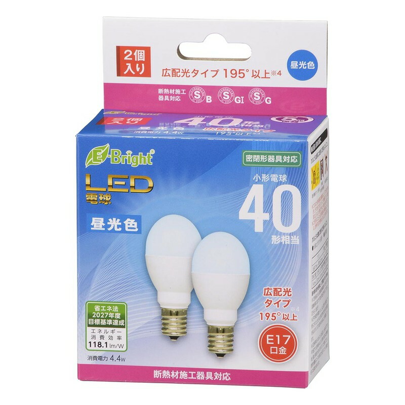 【楽天市場】LED電球 小形 E17 40形相当 昼光色 2個入｜LDA4D-G-E17 IH23 2P 06-4810 オーム電機：e-プライス