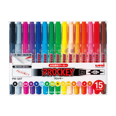 【楽天市場】三菱鉛筆 プロッキーアソートセット 水性サインペン 15色セット（PM-120T 15C(N)）（A-11221 ...