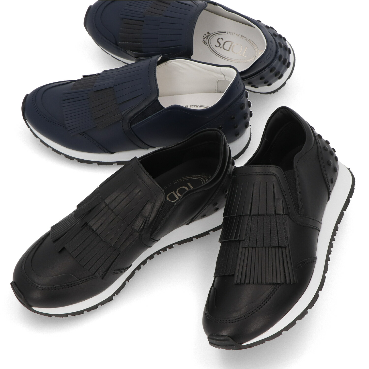 【楽天市場】【MAX60%OFF/P10倍/クーポン有】 トッズ TODS スニーカー レディース シューズ ネイビー ブラック レザー 本革 フリンジ付き XXW0YO0T290G76：LE ...