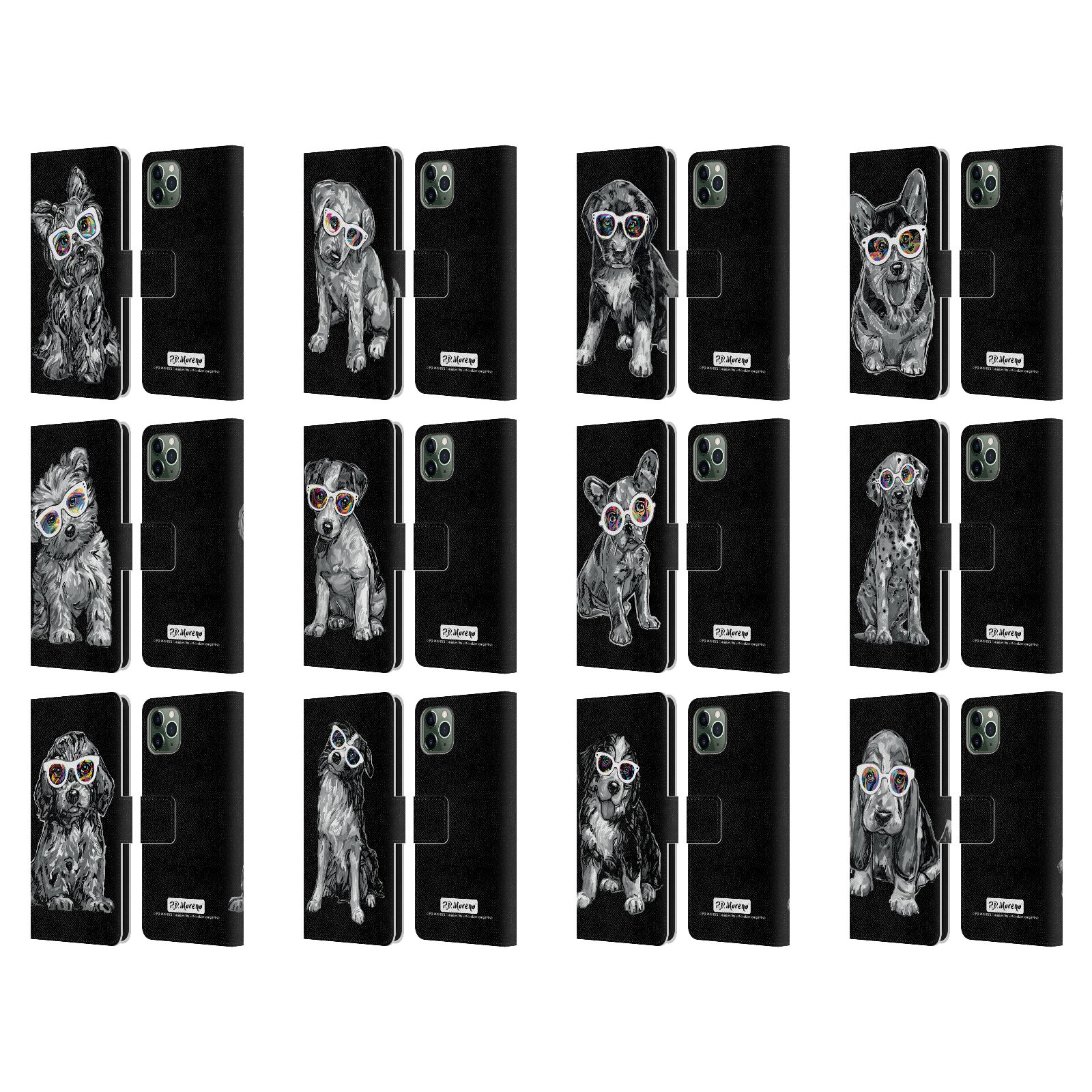 【楽天市場】公式ライセンス P.D. Moreno ブラック＆ホワイト ドッグス レザー手帳型ウォレットタイプケース Apple iPhone ...