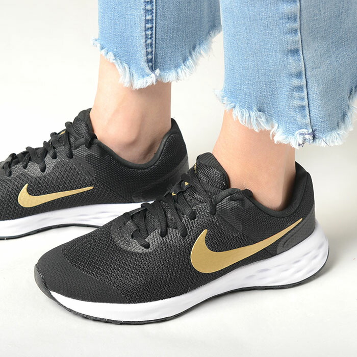 【楽天市場】NIKE REVOLUTION 6 NN (GS) ナイキ レボリューション レディース スニーカー ブラックゴールド ...