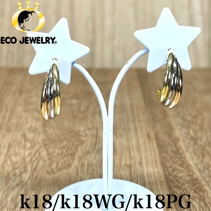【楽天市場】お洒落！k18 18K 18金 3連 3カラー フープピアス 2.54g M1220 ジュエリー アクセサリー プレゼント 誕生日 記念日 贈り物 ご褒美 おすすめ 人気 指輪 ...