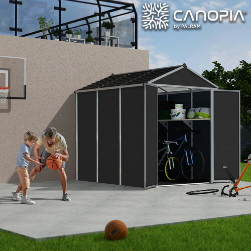 【楽天市場】物置 屋外 おしゃれ 大型 ルビコン 6×8 横幅185cm×奥行229cm×高さ217cm ダークグレー CANOPIA カノピア 収納庫 組立式 小屋 UV保護 耐熱 大容量 ...