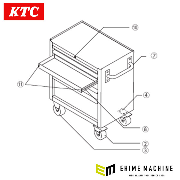 【楽天市場】[部品・代引き不可] KTC SKX3805用 キーシリンダーAssy（キー2個付） SKX3805-07 部品番号10：エヒメマシン 楽天市場店