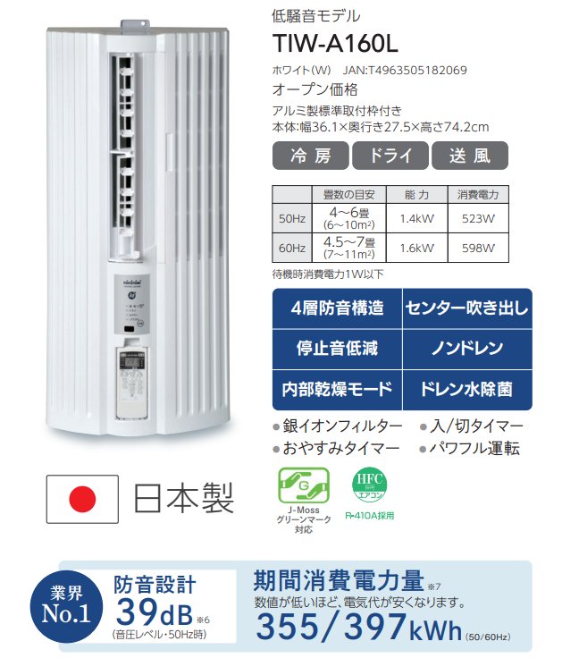 【楽天市場】【あす楽対応/新品】トヨトミ2022年最新モデル・新品窓用パーソナルエアコン 冷房専用1.6kwおもに5畳 TIW-A160M/TIWA160M※北海道送料2,000円加算※沖縄 ...