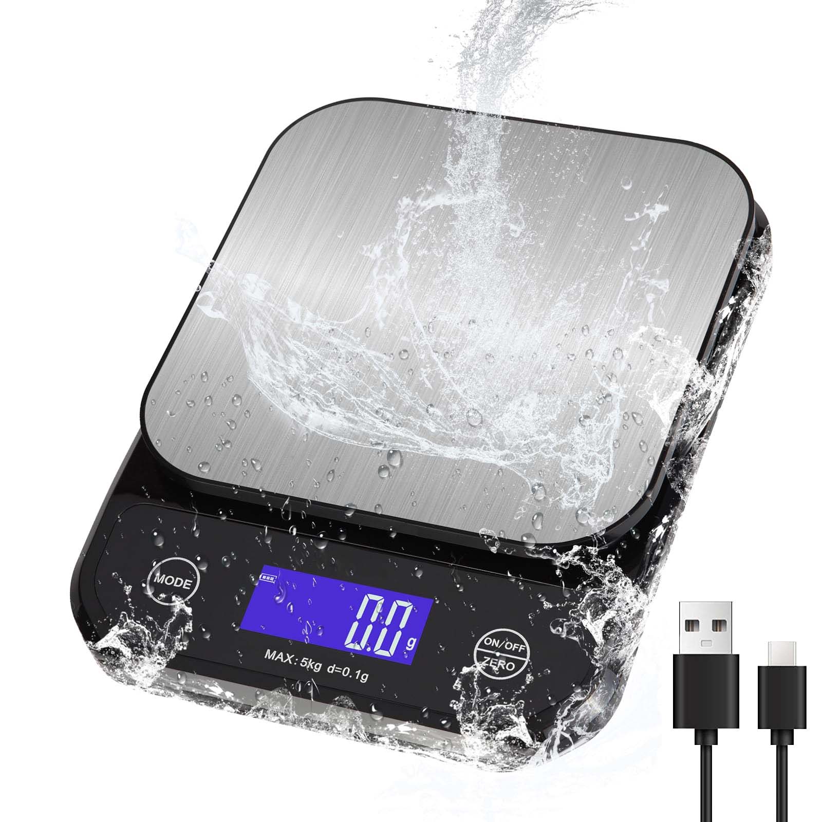 【楽天市場】キッチン はかり 防水IP65 洗える 0.1g 5kg TYPE-C充電&乾電池 二式給電 全視角LCD タッチセンサーボタン ステンレス製測り台 内蔵ブザー デジタル スケール ...