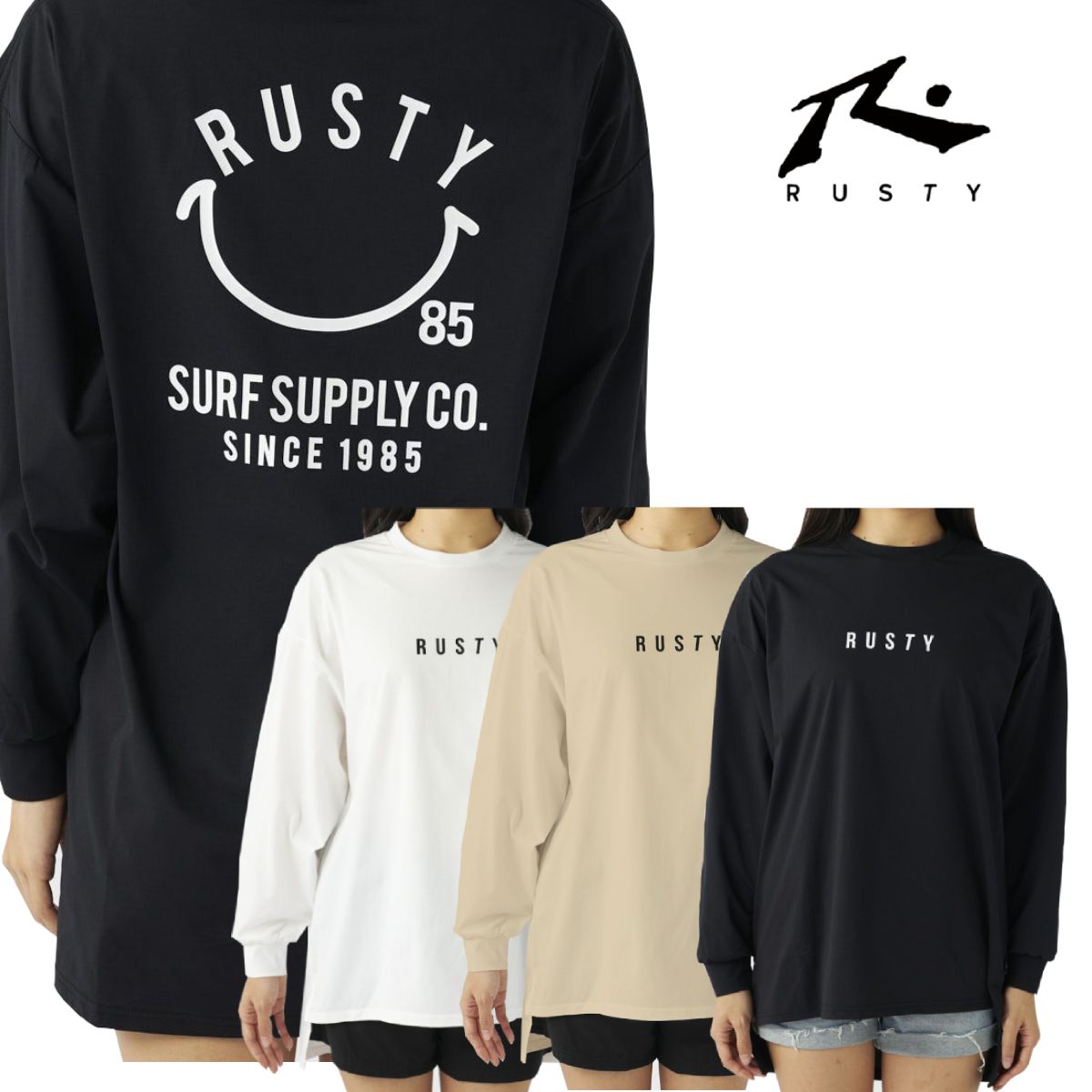 【楽天市場】RUSTY レディース ペアテックス長袖UV Tシャツ 924464 女性 水陸両用 ラッシュガード ロンT にこちゃん ラスティ ...