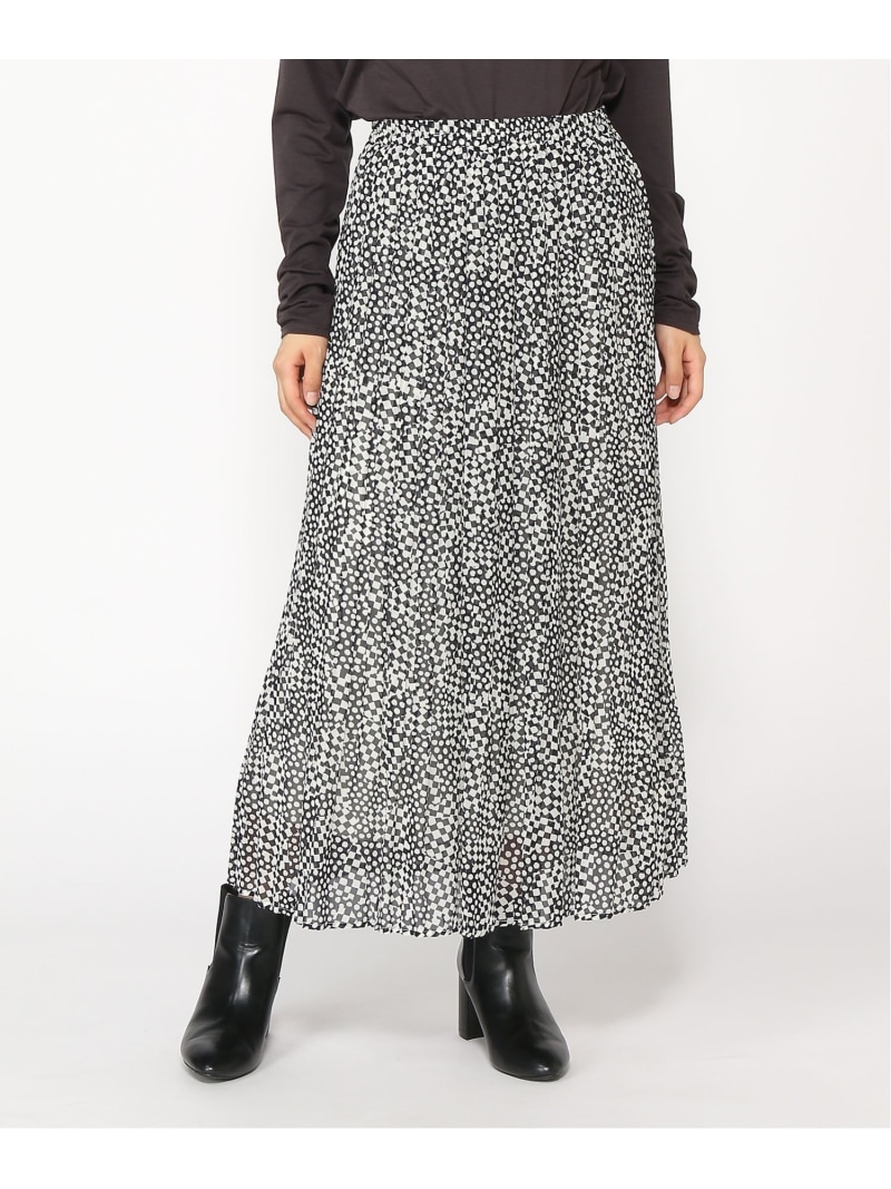 【楽天市場】【SALE／46%OFF】プリーツジオメ柄スカート 大きいサイズ ゆったり 965933 Elura エルーラ スカート ロング・マキシスカート ブラック ブラウン【RBA_E ...