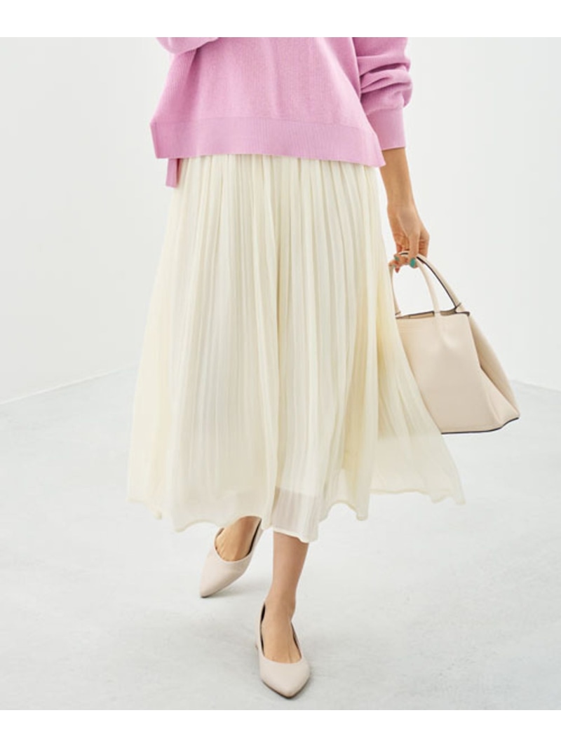 【楽天市場】サテン楊柳プリーツスカート＜低身長サイズあり＞/252085 Elura エルーラ スカート ロング・マキシスカート ホワイト ブラウン イエロー ブルー【送料無料 ...