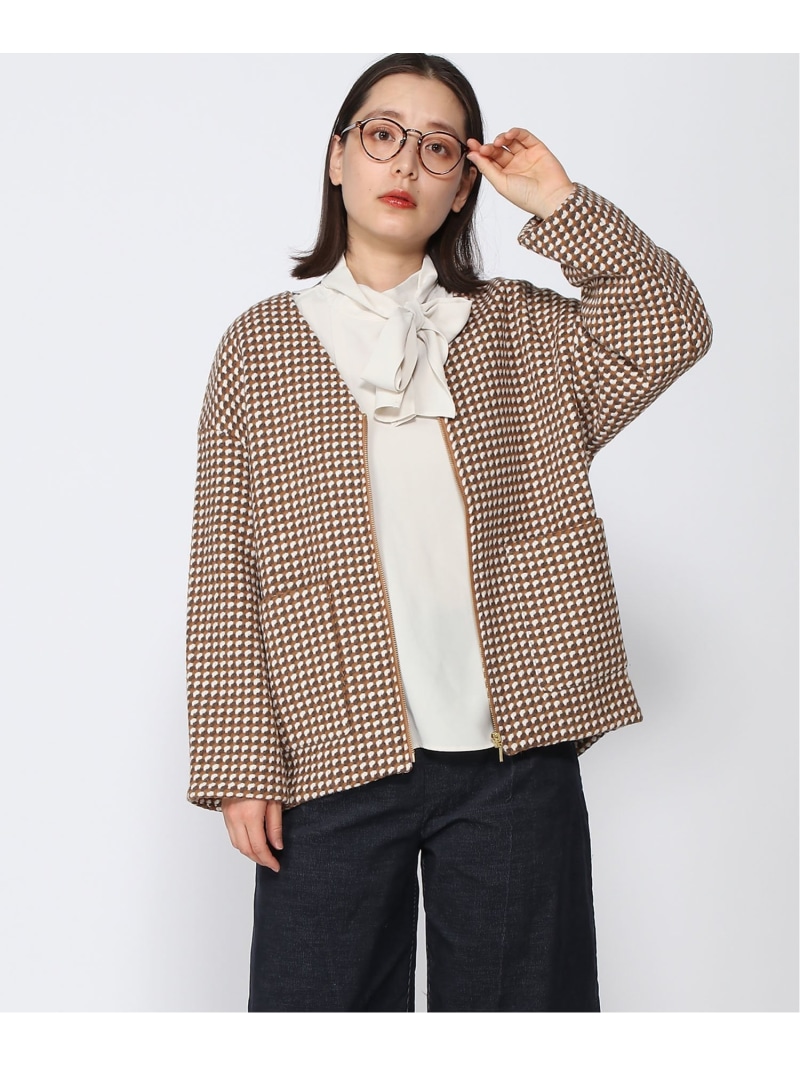 【楽天市場】【SALE／50%OFF】レトロロービングジャケット 大きいサイズ ゆったり/162237 Elura エルーラ ジャケット・アウター ノーカラージャケット グレー ブラウン ...