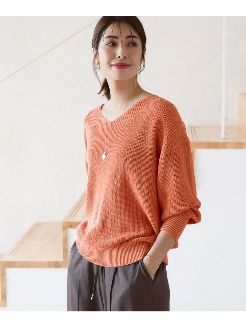 【楽天市場】【SALE／40%OFF】抜け感リネンライクVネックニット 大きいサイズ ゆったり/104339 Elura エルーラ トップス ...