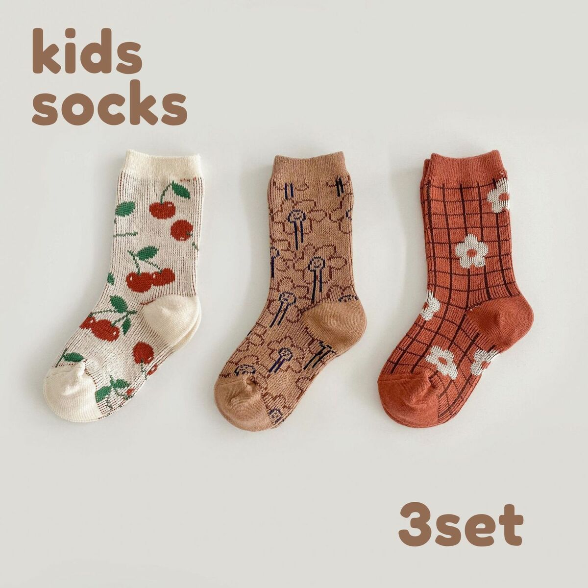 【楽天市場】靴下 キッズ 女の子 子供用 ソックス こども くつした 3足セット お花 ジャカードソックス くすみカラー レトロ 子供服 ...