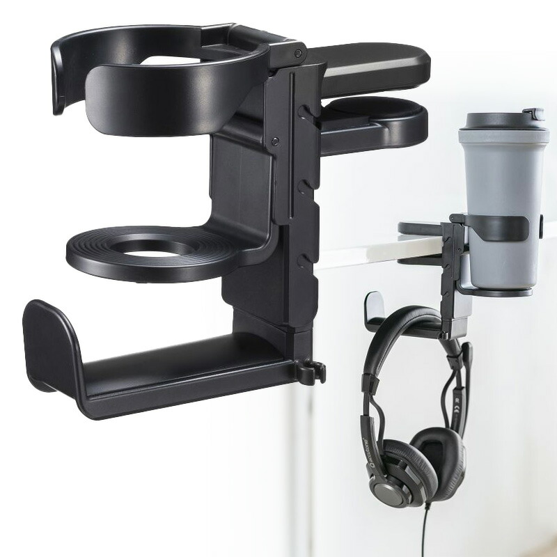 【楽天市場】【最大3000円OFFクーポン配布中】【訳あり 新品】クランプ式ヘッドホンホルダー ドリンクホルダー カップホルダー 机 PCデスク PDA-STN71BK サンワサプライ ※箱に ...