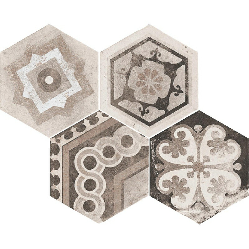 【楽天市場】名古屋モザイク マイアミ SEC-Z6511-M[枚] 274×237六角形平（柄 数十種ランダムミックス） 屋内床タイル 壁 ...