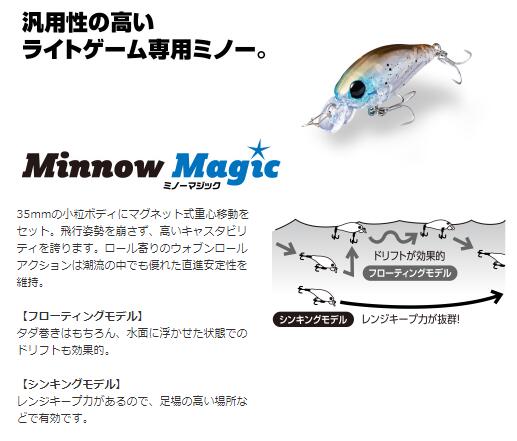 【楽天市場】【選べる3点セット】ミノーマジック minnow magic 35mm 2.5g Aqua Wave アクアウェーブ コーモラン ...