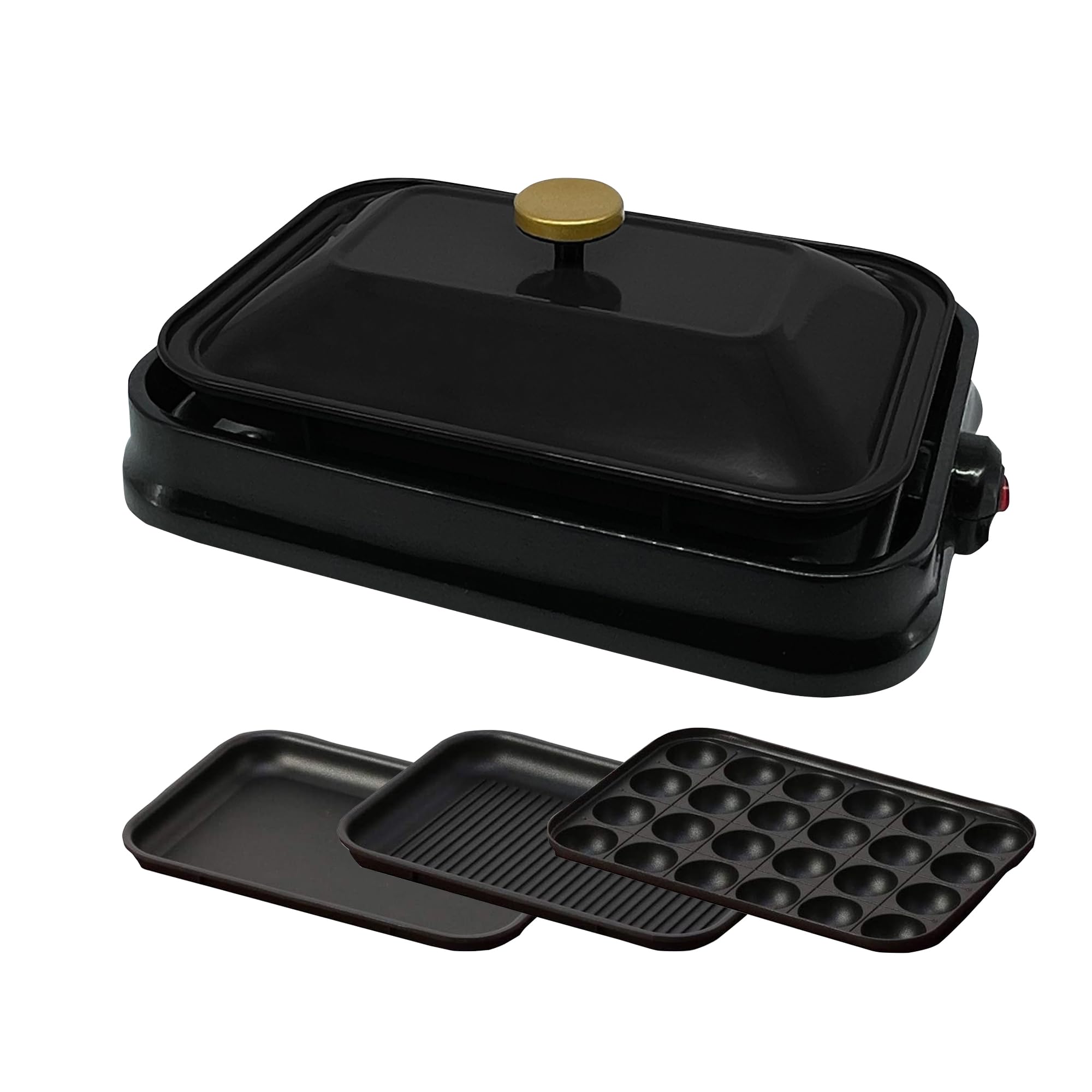 【楽天市場】[東京Deco] 3WAY コンパクトホットプレート ブラック 本体 プレート3種 (たこ焼き グリル 平面) 3way 茶 これ1台 一台 蓋：エブリデイ・ダイレクト