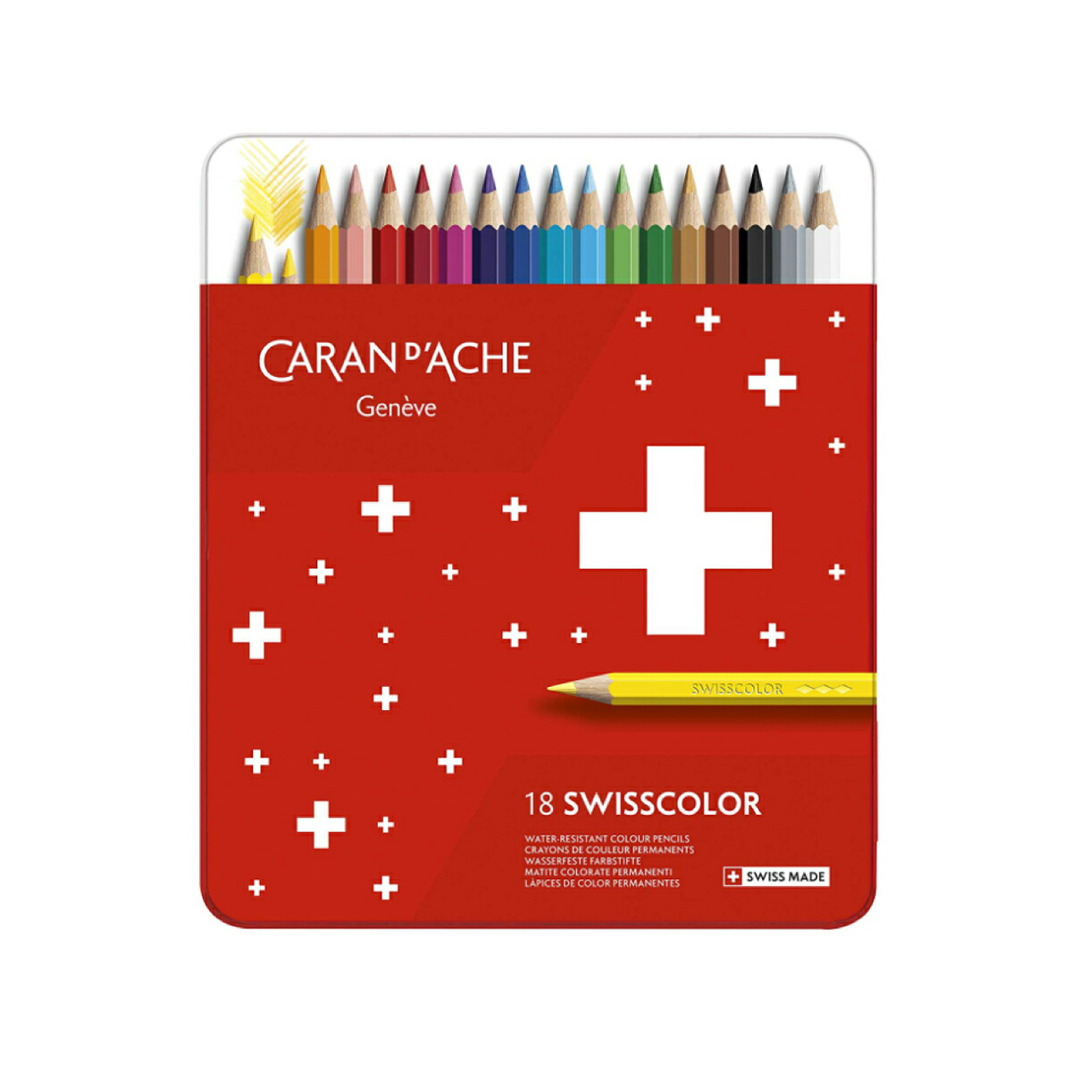 【楽天市場】【CARAN D`A CHE/カランダッシュ】1284-718 スイスカラー油性色鉛筆 メタル缶 18色セット ゆうパケット（メール便)出荷：EVIS B BOX 楽天市場店