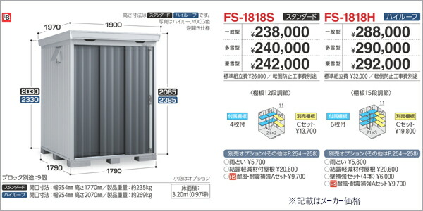 【楽天市場】イナバ 物置 フォルタ FORTA FS-1818S 一般型 スタンダード 本体+組立付 【 組立費含む 】 稲葉製作所 物置き タイヤ収納 自転車収納 ガーデン おしゃれ ...