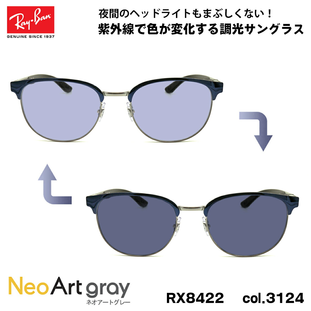【楽天市場】レイバン 調光 サングラス ネオアート RX8422 (RB8422) 3124 52mm Ray-Ban バネ丁番 カーボン ...