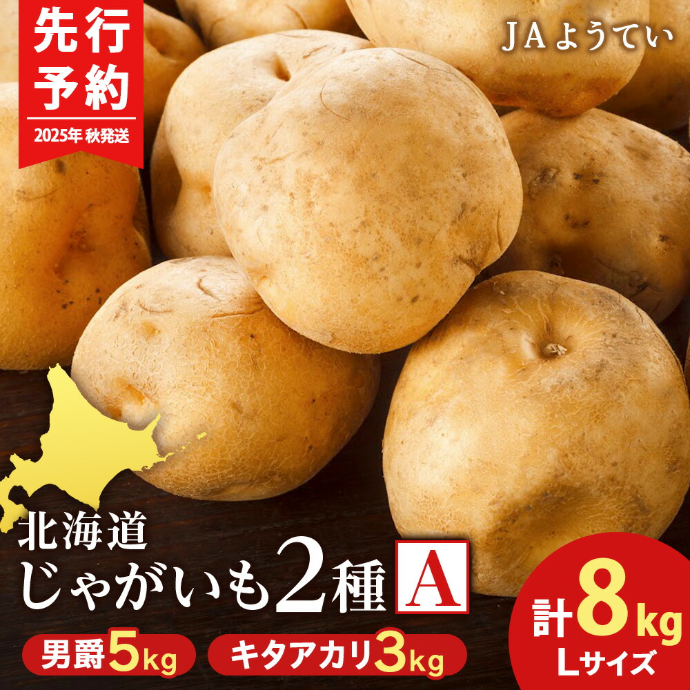 【楽天市場】【ふるさと納税】【2025年秋発送予約】じゃがいも2種 馬鈴薯（男爵5kg＆キタアカリ3kg） Lサイズ 合計8kg＜JAようてい＞じゃがいも 芋 秋じゃが 野菜 ポテト 北海道 ...