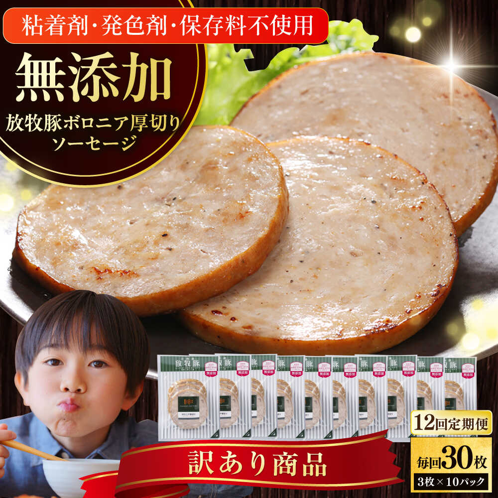 【楽天市場】【ふるさと納税】【全12回定期便】【訳あり】【結着剤・発色剤・保存料不使用】 放牧豚 ボロニア厚切りスライスソーセージ 3枚x10 ...