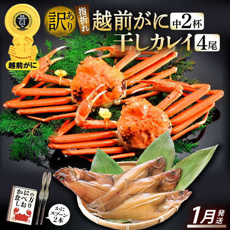 【楽天市場】【ふるさと納税】「訳あり 指折れ 越前がに（中）2杯」+ 「干しカレイ 4尾」 食べ方しおり かにスプーン付き【雄 ズワイガニ ずわいがに 越前ガニ 姿 ボイル 冷蔵 福井県】【1 ...