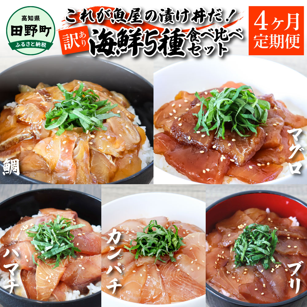 【楽天市場】【ふるさと納税】これが魚屋の漬け丼だ！海鮮5種食べ比べセット 80g×10P 4ヶ月定期便 訳あり 鮪 マグロ ハマチ 鯛 タイ カンパチ ブリ 海鮮丼 おかず 惣菜 魚 魚介類 ...