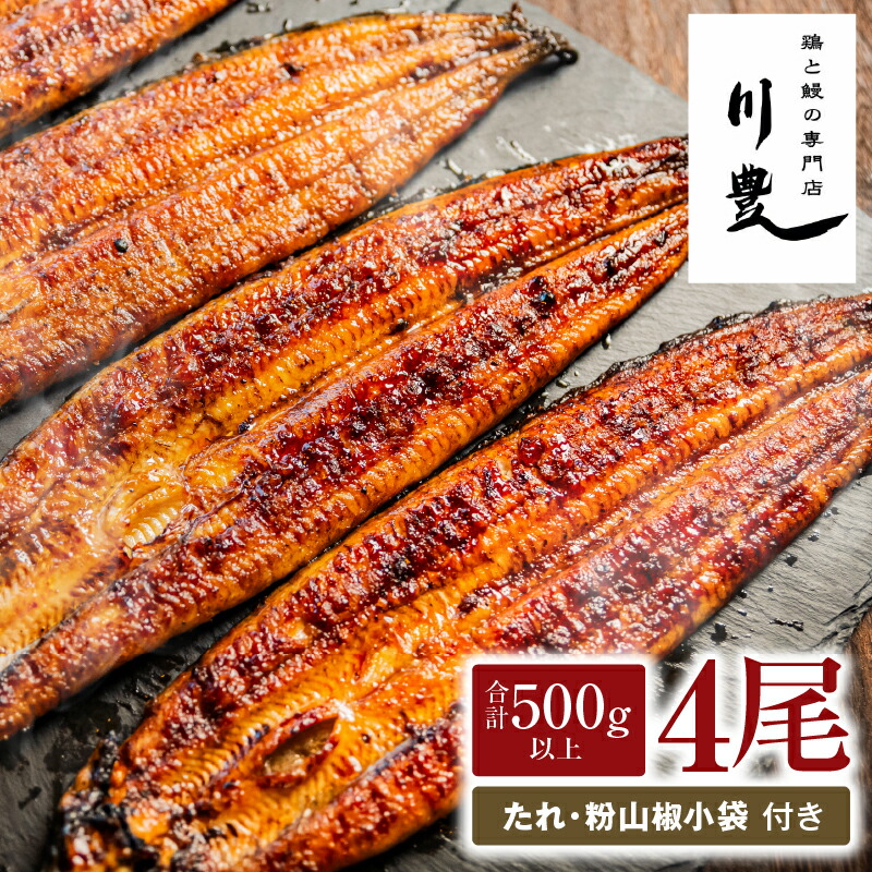 【楽天市場】【ふるさと納税】＜国産＞ 昭和56年創業 うなぎの川豊 有頭 蒲焼き 4尾 セット(約125g～150g×4尾)たれ・山椒付き！鹿児島 鹿屋市 鰻 ウナギ 蒲焼 冷凍 急速冷凍 ...