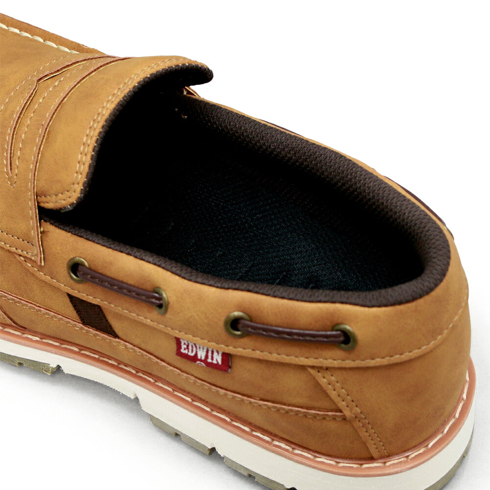 【楽天市場】EDWIN ローファー スリッポン メンズ カジュアルシューズ スニーカー デッキシューズ 防水 軽量 耐滑 Wソール 靴底 衝撃吸収 上質PUレザー革靴 黒 茶 紺 色 25 ...