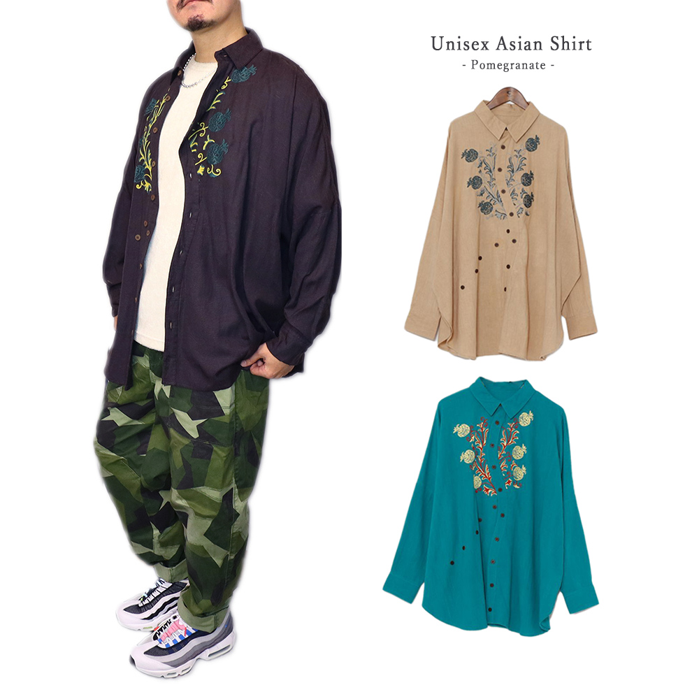 【楽天市場】アジアン シャツ ザクロ レーヨン 麻 花柄 メンズ レディース 男女兼用 エスニック ヒッピー ファッション チャイハネ amina Favolic：Favolic