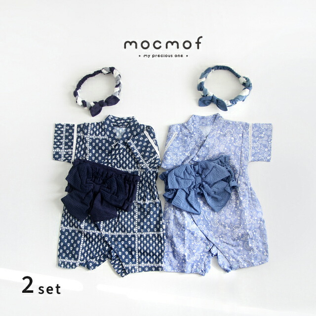 【楽天市場】mocmof 帯付き 浴衣ロンパース＆はちまき風ヘアバンドセット(ベビー 男の子 浴衣 はちまき ヘアバンド セット ベビー服 夏 70 80 90 子供 おしゃれ かわいい ...