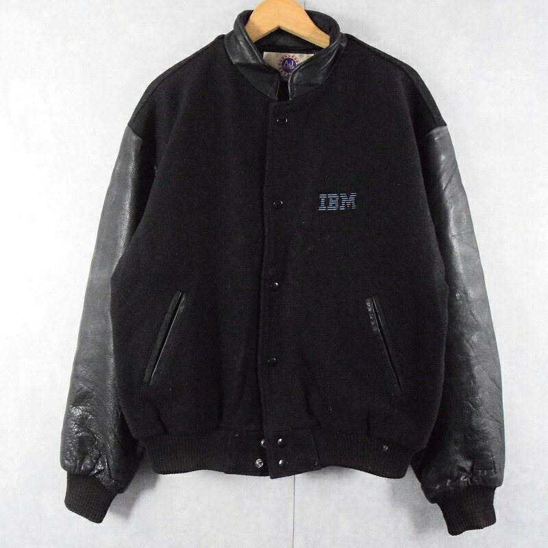 【楽天市場】90's AJ WEAR CANADA製 "IBM" ロゴ刺繍 メルトン×レザースタジャン BLACK L 90年代 90s ...