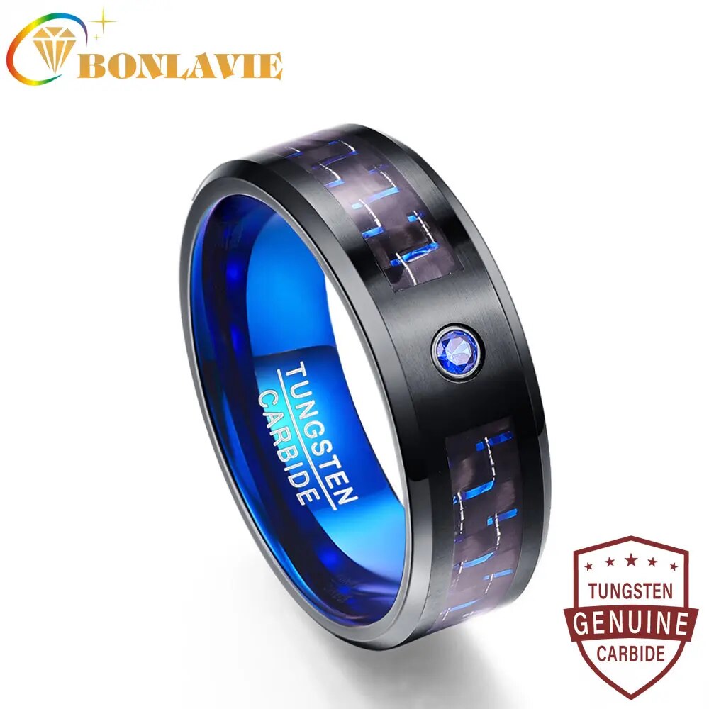 【楽天市場】【送料無料】 指輪 リング タングステン 黒 ブラック 青 ブルー メンズ 男性 8mm カーバイド カーボン ファイバ ...
