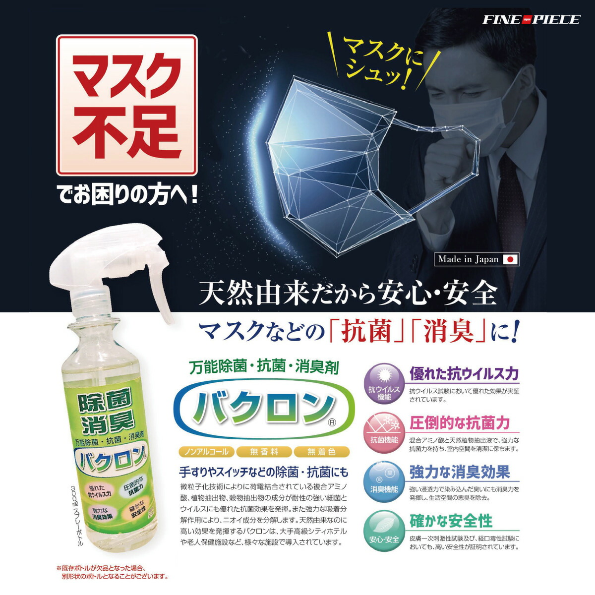 【楽天市場】万能除菌・抗菌・消臭剤バクロン (300mlスプレー) BACRON 3本セット「強力除菌」「抗菌」「消臭」：エスディギアーズ 楽天市場店