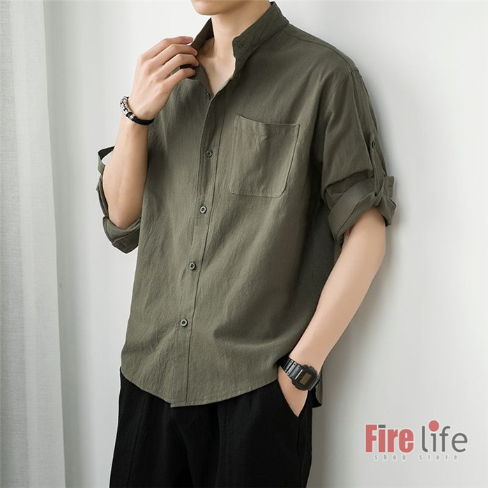 【楽天市場】カジュアルシャツ メンズ 七分袖 おしゃれ 夏シャツ ビジネスシャツ ワークシャツ 無地 綿麻 薄手 トップス：ファイアライフ楽天市場店