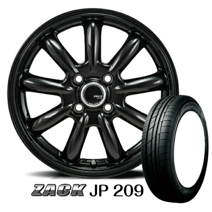 【楽天市場】14×4.5J インセット +45 4H-100 ブラック 4本155/65R14 75H 新品 サマータイヤ ホイール セットジャパン 三陽 ZACK JP 209 ザック ...
