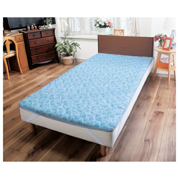 【楽天市場】中綿入りふっくら防水敷パッド ダブル ブルー [a3438420] | 敷きパッド 中わた入り 防水加工 四隅ゴムバンド 寝汗 ...