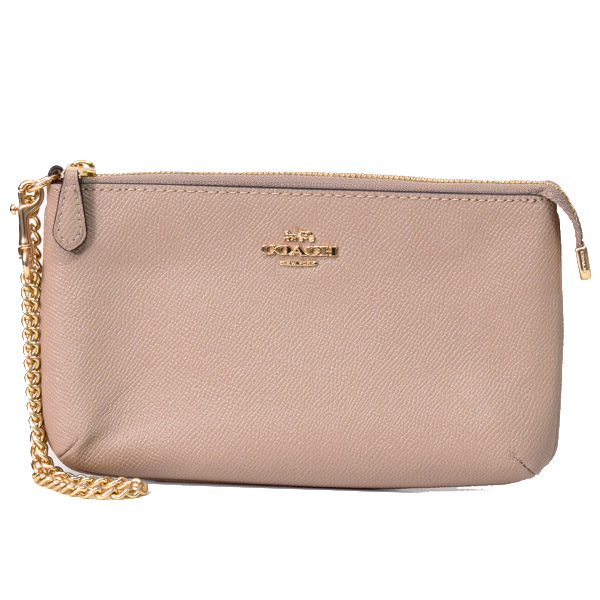 【楽天市場】コーチ バッグ COACH クロスグレインレザー ラージ リストレット チェーン ロゴ クラッチ ポーチ トープ 73044 ...