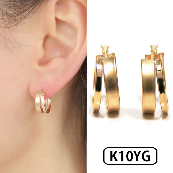 【楽天市場】フープ ピアス 2連デザイン スナップ K10YG 10k 10金 イエロー ゴールド レディース 艶消し マット ホーニング 鏡面 輪っか クロッシング 遮断式 リング ワン ...