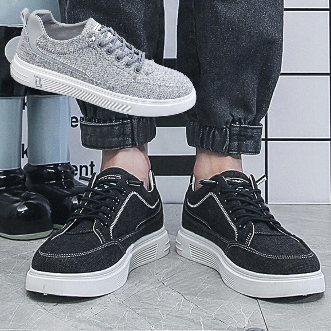 【楽天市場】結ばない靴紐 スニーカー メンズ キャンバスシューズ オシャレ デニム ローカットデッキシューズ 黒 グレーカジュアル 黒 グレー s246：FleurUneffe