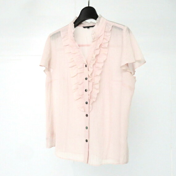 【楽天市場】【美品】23区 半袖ブラウス フリル スタンドカラー ストライプ柄 フレンチ袖 シャツ ブラウス サイズ44 ピンク 日本製 ...