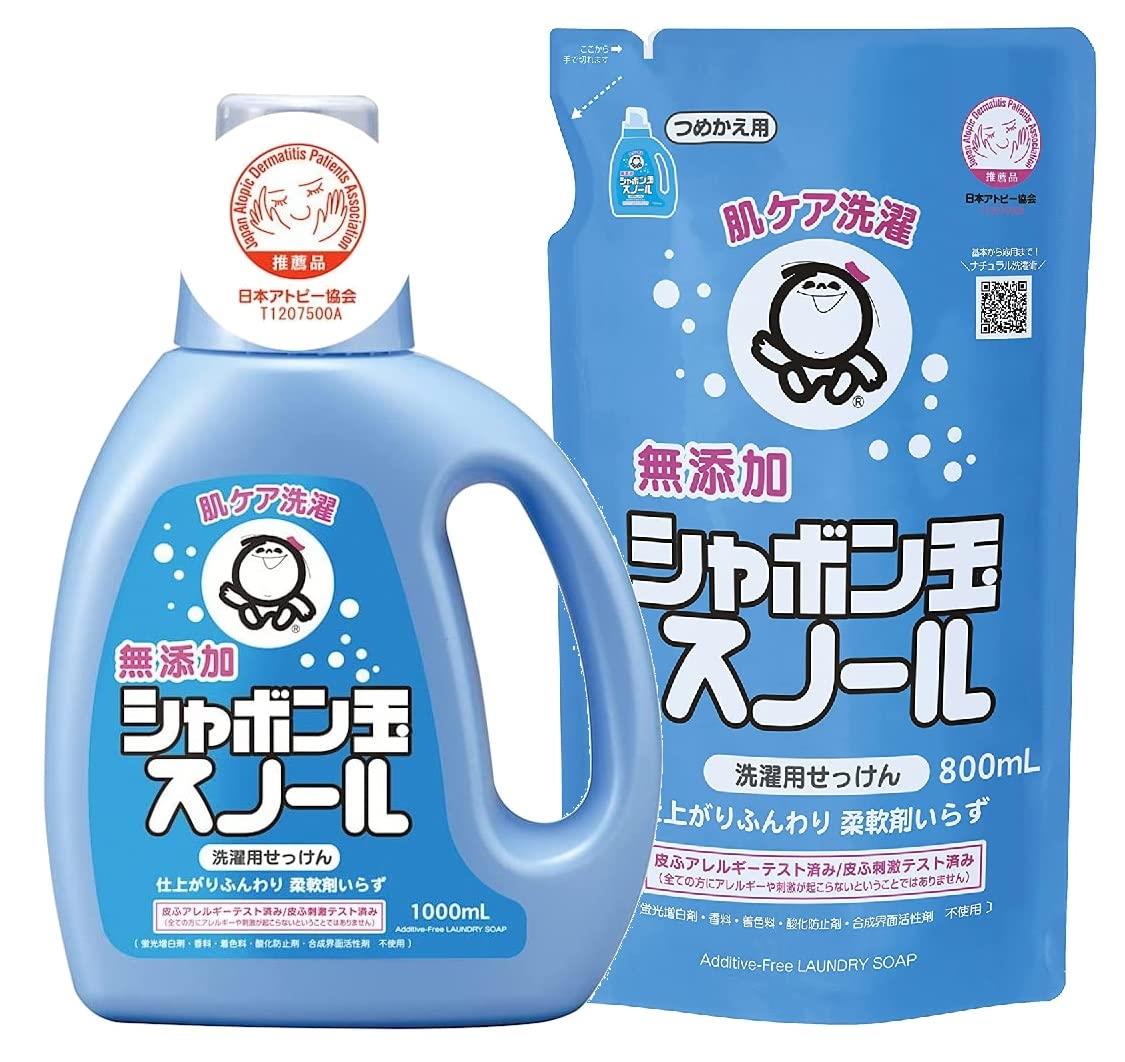 【楽天市場】【まとめ買い】 シャボン玉石けん 無添加 せっけん スノール 本体 1000ml + 詰替え 800ml 衣料用液体石けん ...