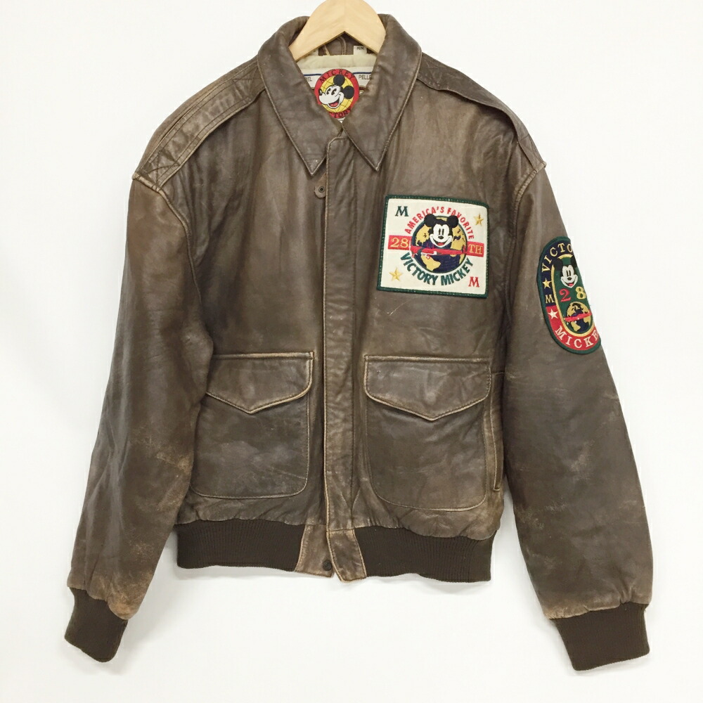 【楽天市場】Mickey Victory(ミッキー ビクトリー) ディズニー フライトレザージャケット サイズ：M カラー：ブラウン【中古 ...