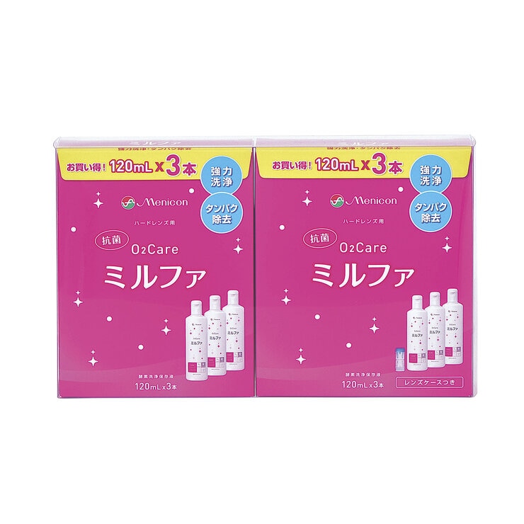 【楽天市場】メニコン O2ケア ミルファ 120ML 6本（レンズケース付き） - MENICON MILFA 120ML*6 with ...