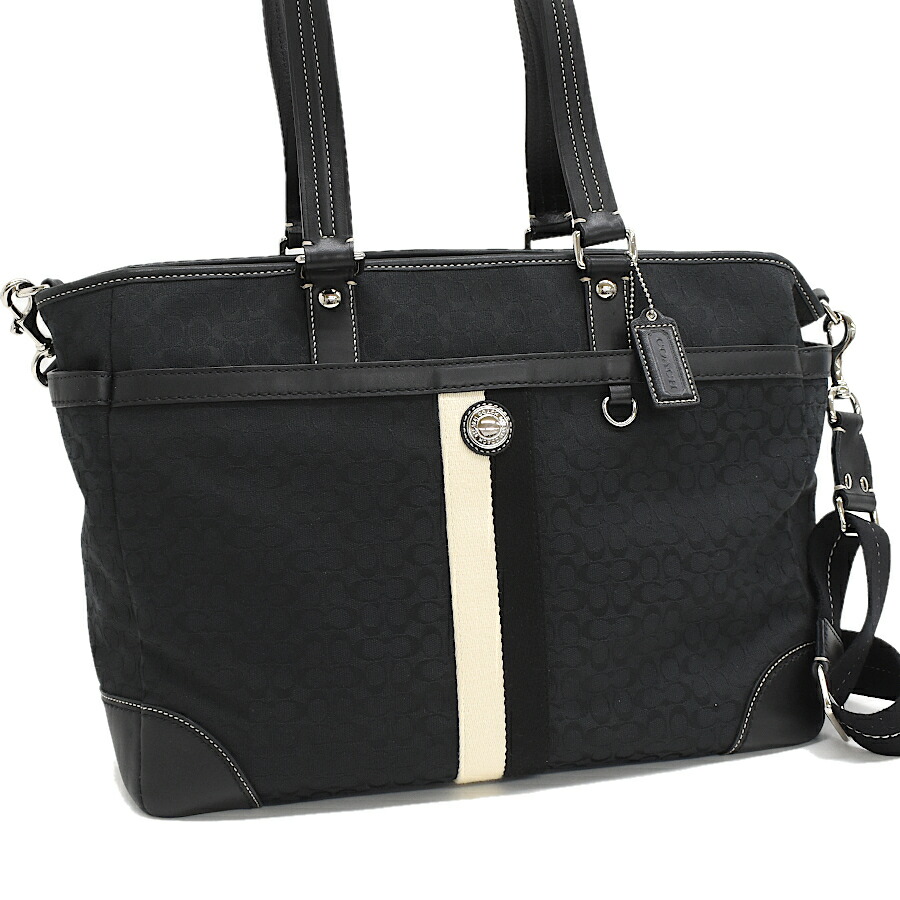 【楽天市場】【中古】コーチ ベビーバッグ ママバッグ トートバッグ F13813 VOYAGER シグネチャー キャンバス レザー ブラック ...