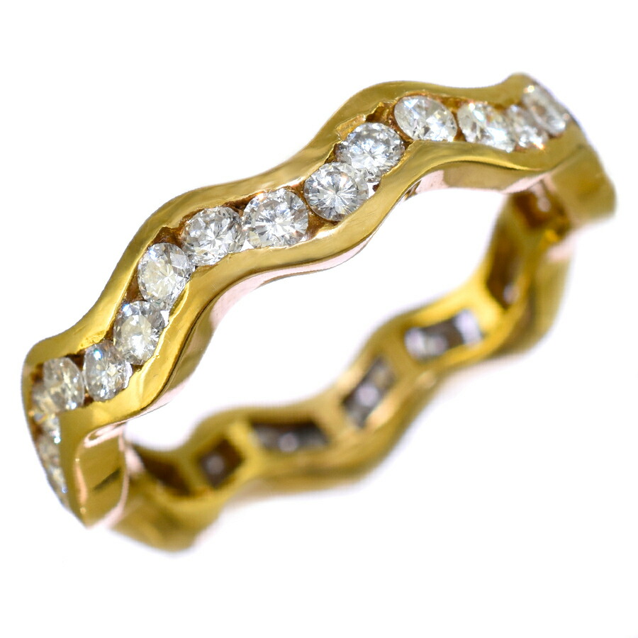 【楽天市場】【中古】新品同様 ウェーブ フルエタニティ リング 指輪 K18イエローゴールド ダイヤモンド 1.01ct 12号 ジュエリー アクセサリー [美品][送料無料]：ブランド ...