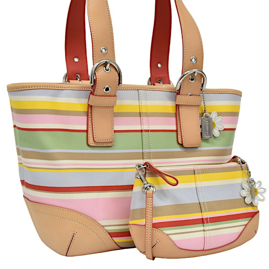 【楽天市場】【中古】未使用品 コーチ トートバッグ マルチボーダー 4435 キャンバス×レザー レディース マルチカラー COACH [美品 ...