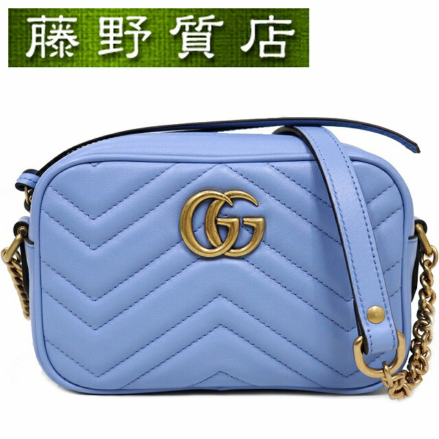 【楽天市場】【未使用品】グッチ GUCCI キルティング ミニバッグ 斜め掛けショルダー レザー ブルー GG ダブルG GGマーモント ...